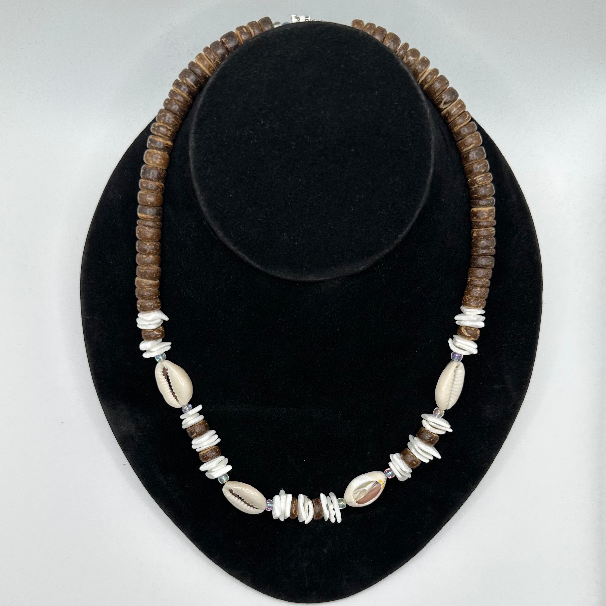 Cowrie and Square Cut Shell Necklace w/ Coconut – Beach Bum Seashells